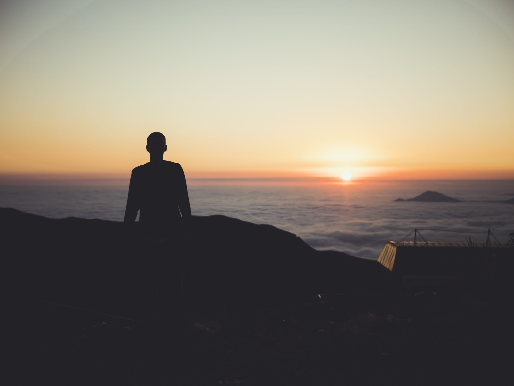 man standing sunset clouds mountains sky skyline - ALFA